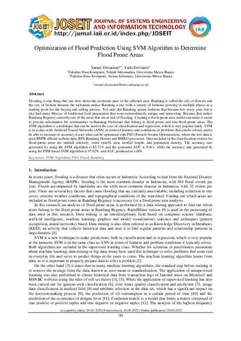 Pdf Optimization Of Flood Prediction Using Svm Algorithm To Determine