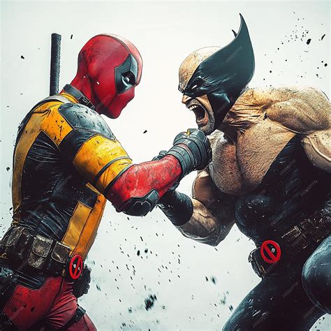 A Movie Poster Of Deadpool Fighting Wolverine In The Style Of