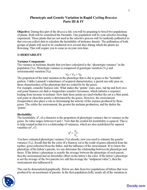 Phenotypic And Genetic Variation Evolutionary Biology Lab Handout Exercises Evolutionary