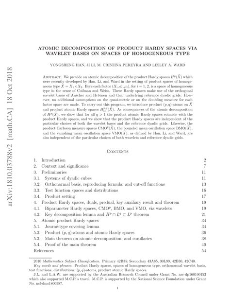 Pdf Atomic Decomposition Of Product Hardy Spaces Via Wavelet Bases On