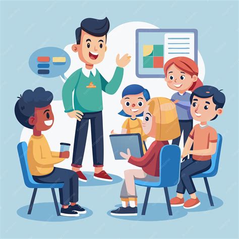 Premium Vector A Teacher Leads A Classroom Discussion With A Group Of