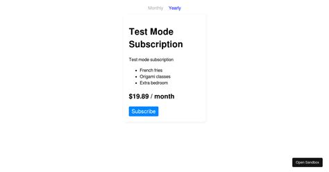 React Reflow Pricing Table Test Mode Codesandbox