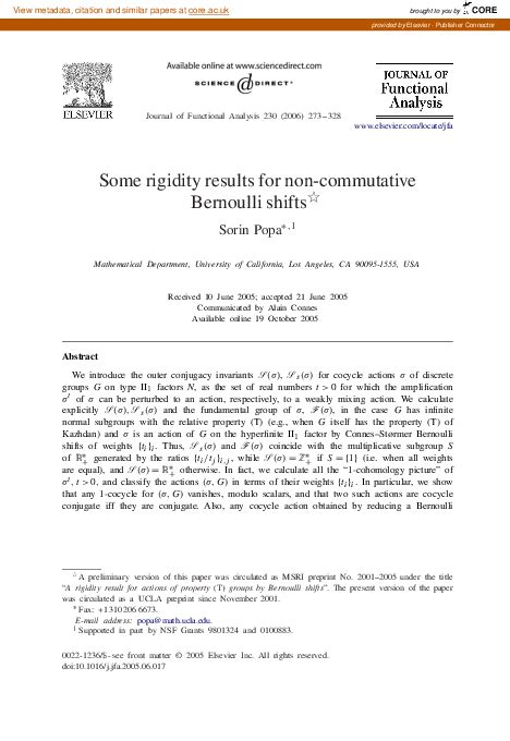 Pdf Some Rigidity Results For Non Commutative Bernoulli Shifts