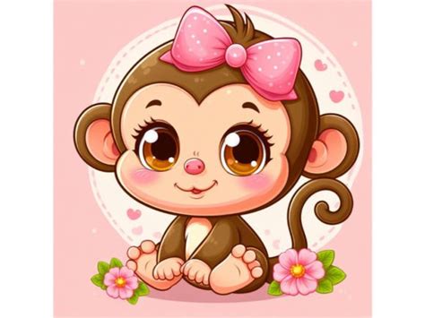 Cute Baby Monkey With Pink Bow Graphic By A I Illustration And Graphics Creative Fabrica