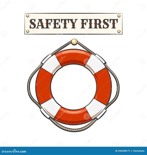 Lifebuoy With Safety First Sign Stock Vector Illustration Of Help