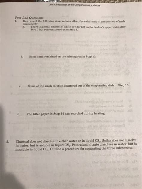 Solved Lab Separation Of The Components Of A Mixture Chegg