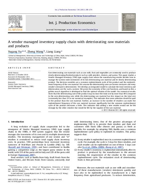 Pdf A Vendor Managed Inventory Supply Chain With Deteriorating Raw Materials And Products
