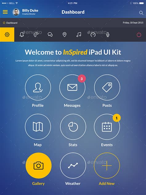 InSpired IPad Tablet App Design UI Kit By Metrictions GraphicRiver