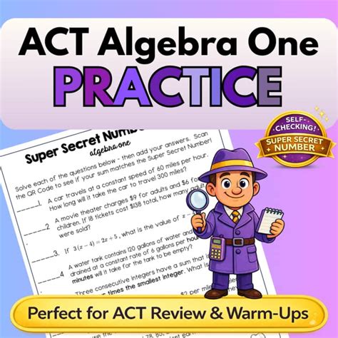 Act Math Algebra One Practice Problems Word Problems Tpt