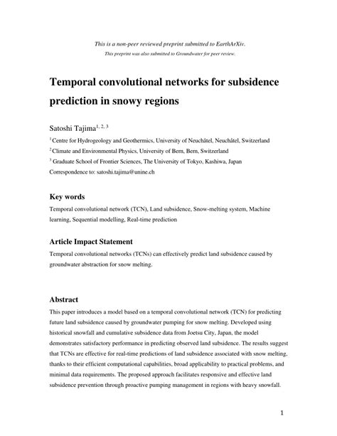 Pdf Temporal Convolutional Networks For Subsidence Prediction In