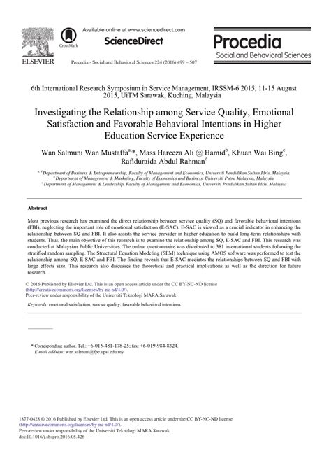 Pdf Investigating The Relationship Among Service Quality Emotional