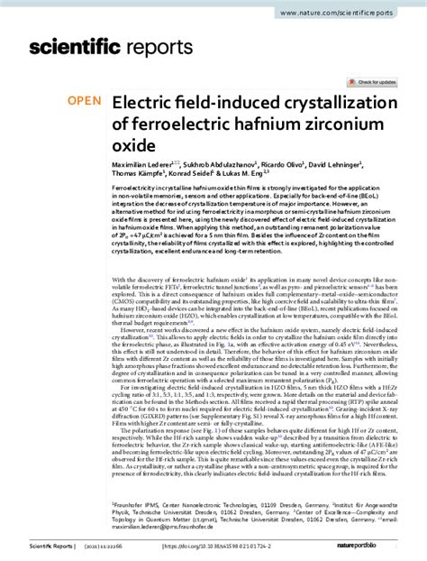 Pdf Electric Field Induced Crystallization Of Ferroelectric Hafnium