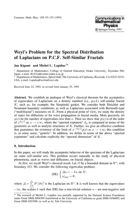 Pdf Weyls Problem For The Spectral Distribution Of Laplacians On Pc