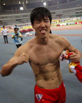 Male Athletes World Chinese Hurdler Liu Xiang Shirtless After The Race