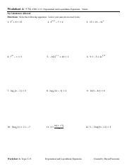 Solve Exponential And Logarithmic Equations Worksheet A A Worksheets Library