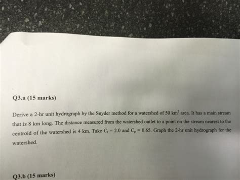 Solved Derive A 2 Hr Unit Hydrograph By The Snyder Method