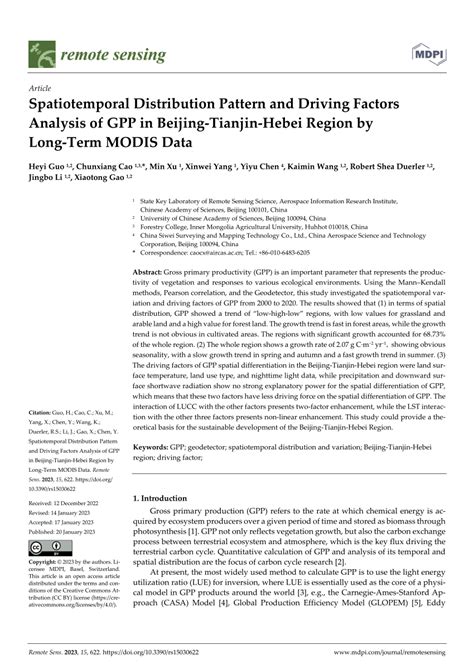 Pdf Spatiotemporal Distribution Pattern And Driving Factors Analysis Of Gpp In Beijing Tianjin