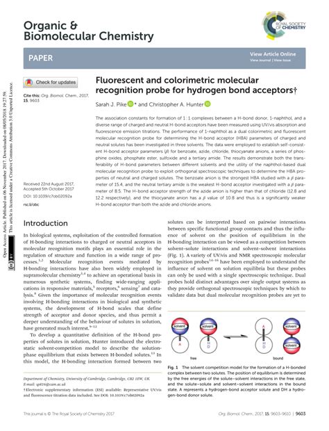 Pdf Fluorescent And Colorimetric Molecular Recognition Probe For Hydrogen Bond Acceptors