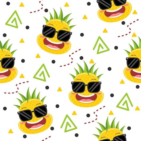 Premium Vector Cute Pineapple With Glasses Pattern Illustrations