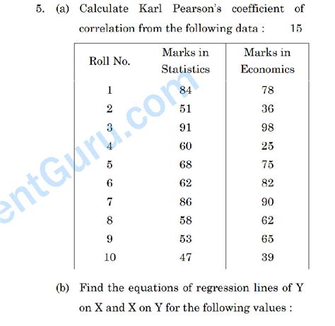 5 A Calculate Karl Pearsons Coefficient Of Correlation From The