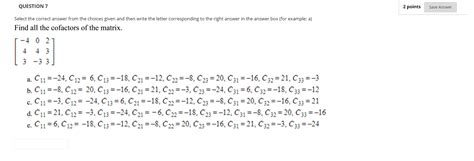 solved question 7 2 points save answer select the correct