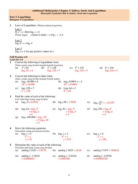 Chapter 4 Indices Surds And Logarithms Part 3 Logarithms Pdf