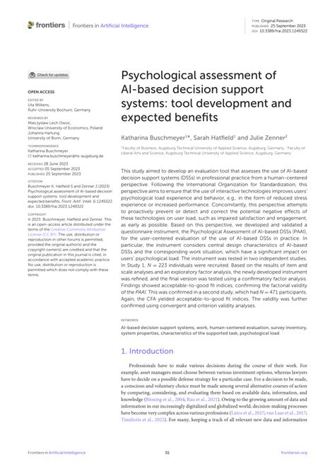 (PDF) Psychological assessment of AI-based decision support systems: tool development and ...