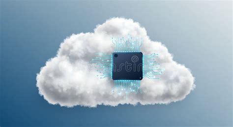 a stylized cloud motif with a dark microchip or circuit board embedded