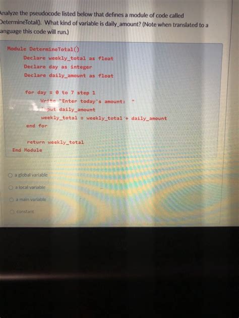 solved analyze the pseudocode listed below that defines a