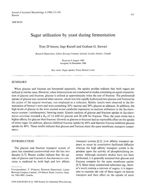 Sugar Utilization By Yeast During Fermentation Pdf Pdf Brewing Yeast