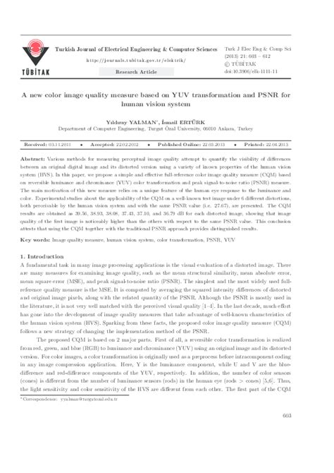 Pdf Pdf A New Color Image Quality Measure Based On Yuv