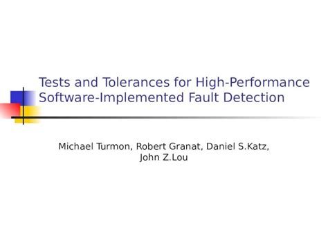 Ppt Tests And Tolerances For High Performance Software Implemented