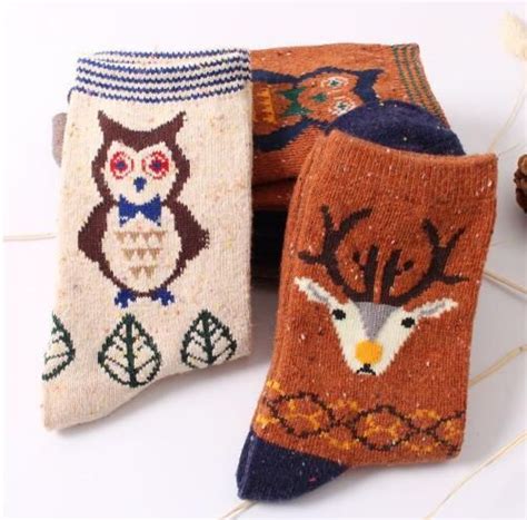 Thick Wool Cotton Women Socks Wool Crew Socks Wool Socks Deer Pattern