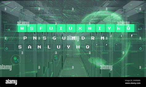 Image Of Illuminated Pattern On Keyboard With Graph Icons And Globe