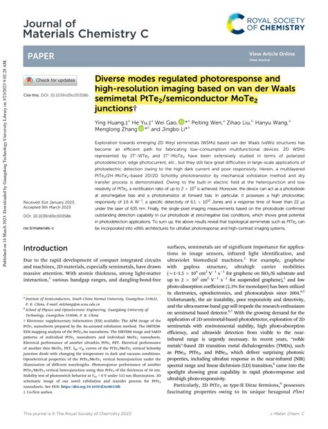 Pdf Diverse Modes Regulated Photoresponse And High Resolution Imaging Based On Van Der Waals