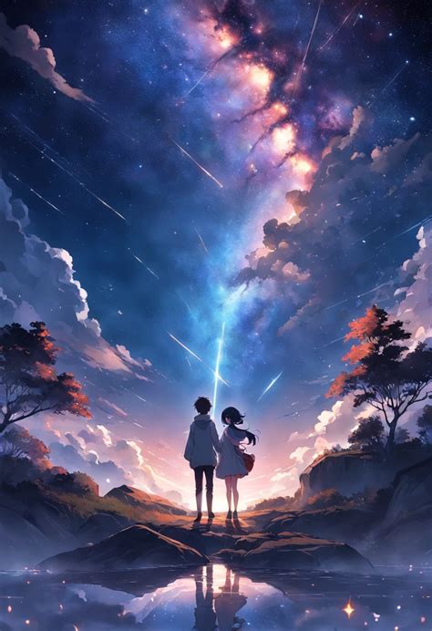 커플，은하계의 별이 빛나는 하늘 전체，웅장한반짝이는 별빛，무한，환상적인 광경，유성우 Seaart Ai