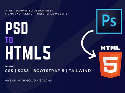 psd xd figma sketch conversion to html5 using css bootstrap5