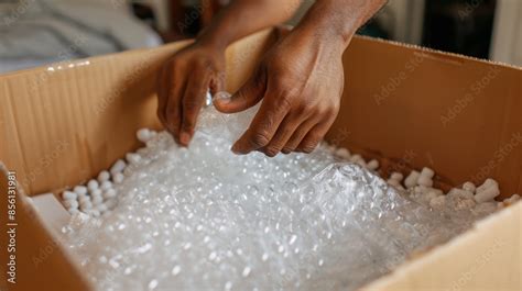 Safely Packing Fragile Items Person Packaging Delicate Objects With Bubble Wrap And Packing