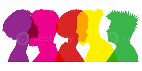 Colored Silhouette People Multiple Exposure Concept On Diversity And