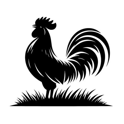 Majestic Rooster In Grassland A Black And White Vector Image