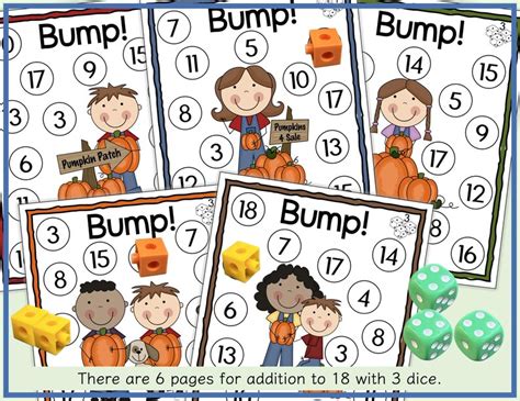Bump Math Games For Number Id And Addition To 12 Or 18 Differentiated For Kindergarten First
