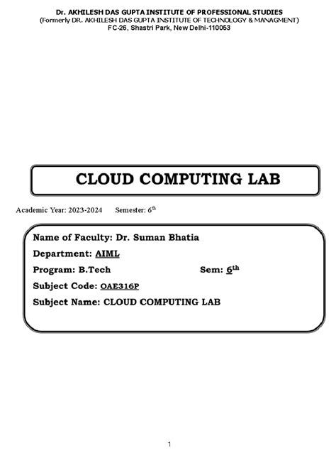 Cloud Computing Lab Manual Lab1docx Formerly Dr Akhilesh Das Gupta