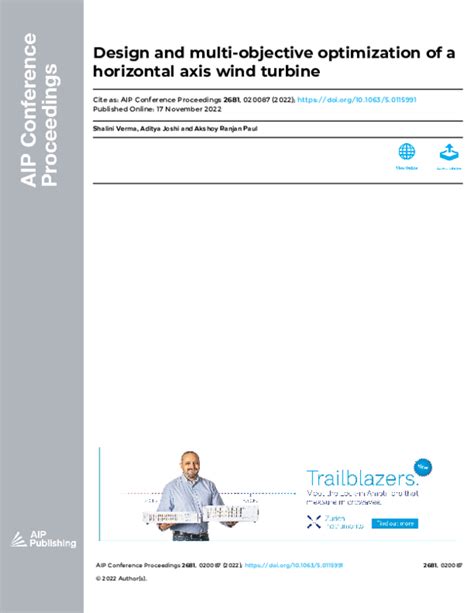 Pdf Design And Multi Objective Optimization Of A Horizontal Axis Wind Turbine