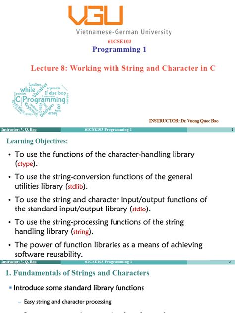 Cprogrammingvqbaolecture 8 Pdf String Computer Science