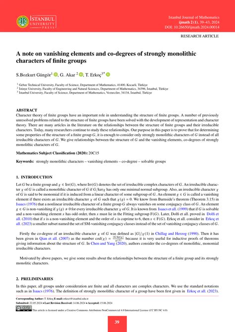 Pdf A Note On Vanishing Elements And Co Degrees Of Strongly