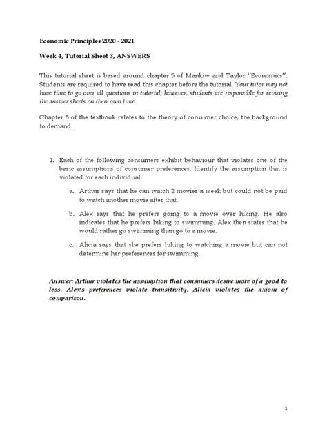 economic principles tutorial 3 answers pdf economic theories