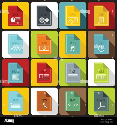 File Format Icons Set In Flat Style Stock Vector Image Art Alamy