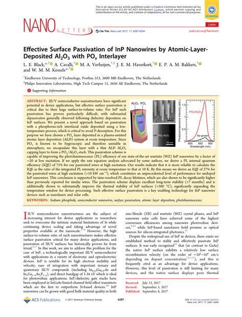 Pdf Effective Surface Passivation Of Inp Nanowires By Atomic Layer Deposited Al2o3 With Pox