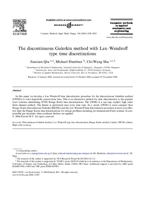 Pdf The Discontinuous Galerkin Method With Laxwendroff Type Time