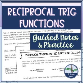 Reciprocal Trig Functions And The Unit Circle Guided Notes By 3rd And 14th